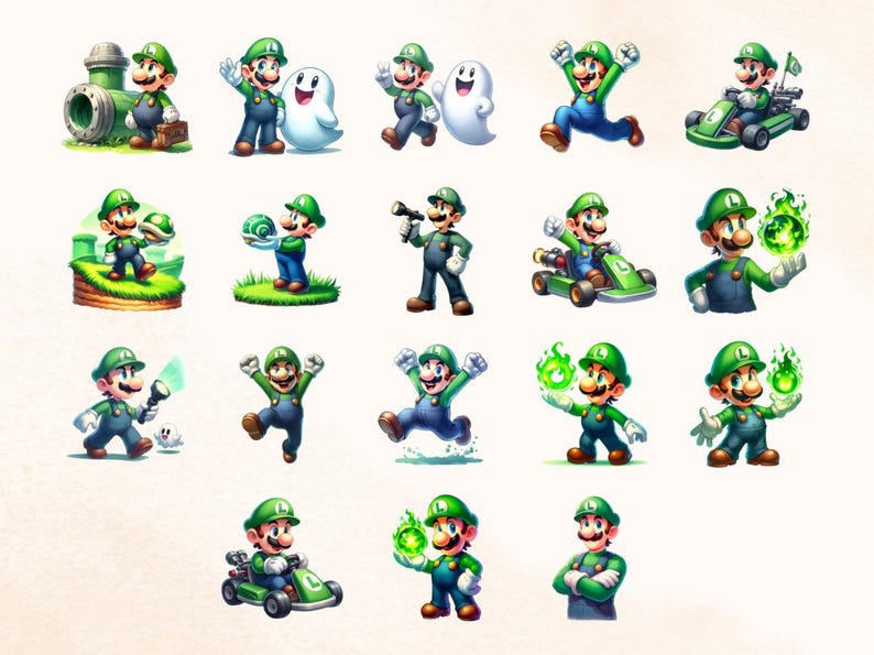 70 Watercolor Green Plumber Clipart Set, Gaming DIY Graphics, Nursery ...