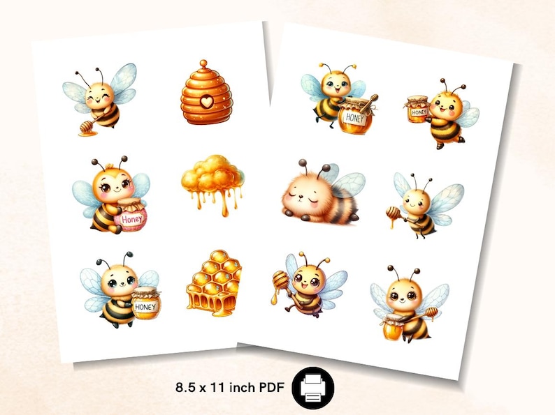 50 Honey Bee Clipart Bundle, Watercolor Bees Clip Art, Cute Bumblebee ...