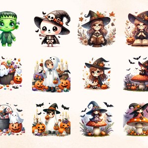 50 Watercolor Kawaii Halloween Clipart | Cute Halloween Graphics and ...