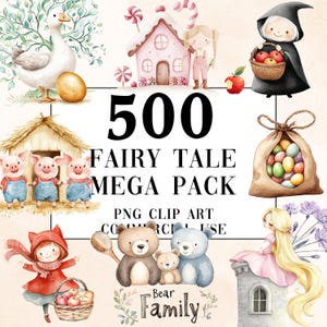 500 Watercolor Fairy Tale Clipart, Classic Stories Mega Bundle ...