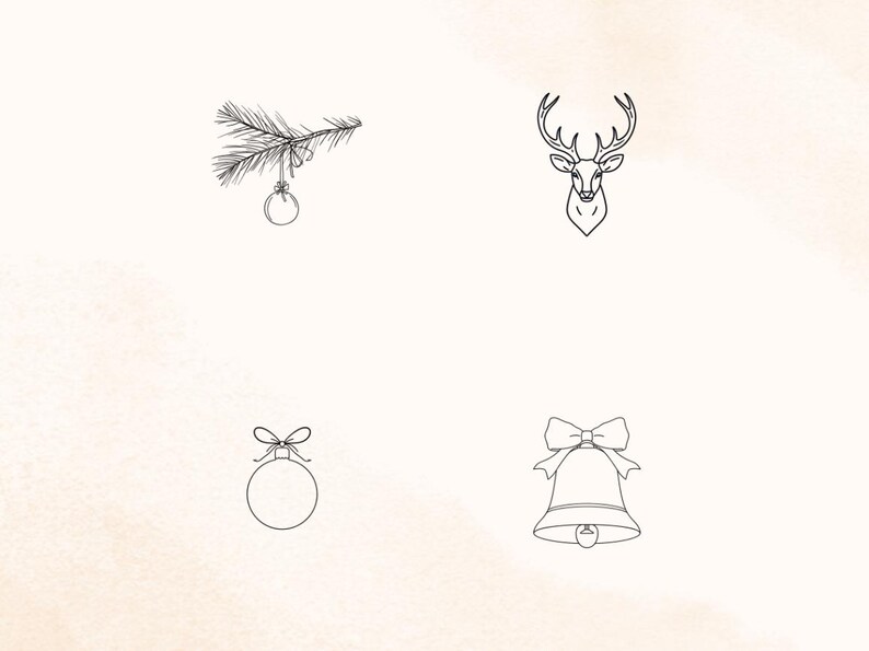 40 Christmas Line Art Drawing Clipart, Ornaments, Black & White ...