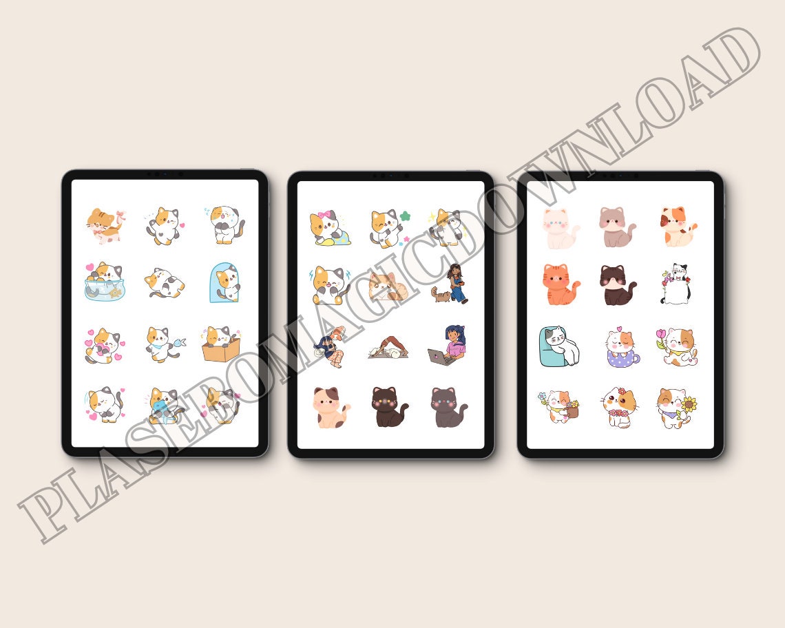 300+ Cute Cat Digital Stickers | Cat Face Emoticon Goodnotes Stickers ...