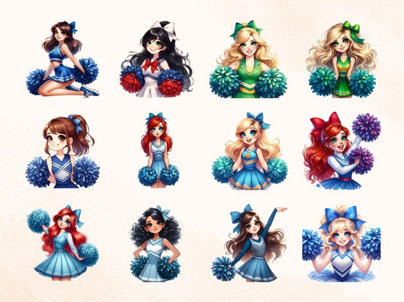 50 Cheerleader Clipart Set, Watercolor Cheerleading Graphics, Nursery ...