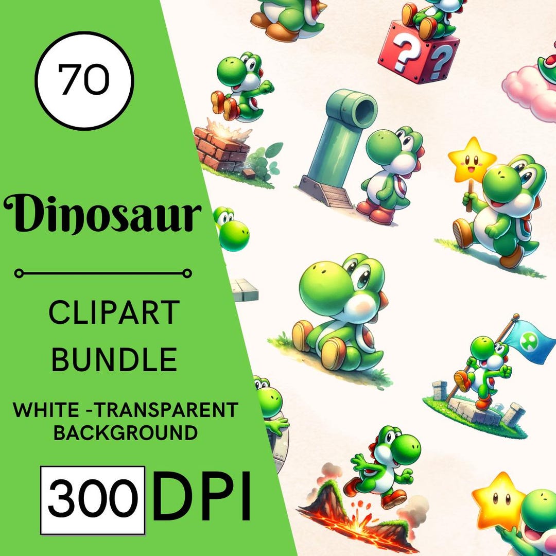 70 Watercolor Yoshi Clipart Set, Dinosaur Graphics, Nursery Art ...
