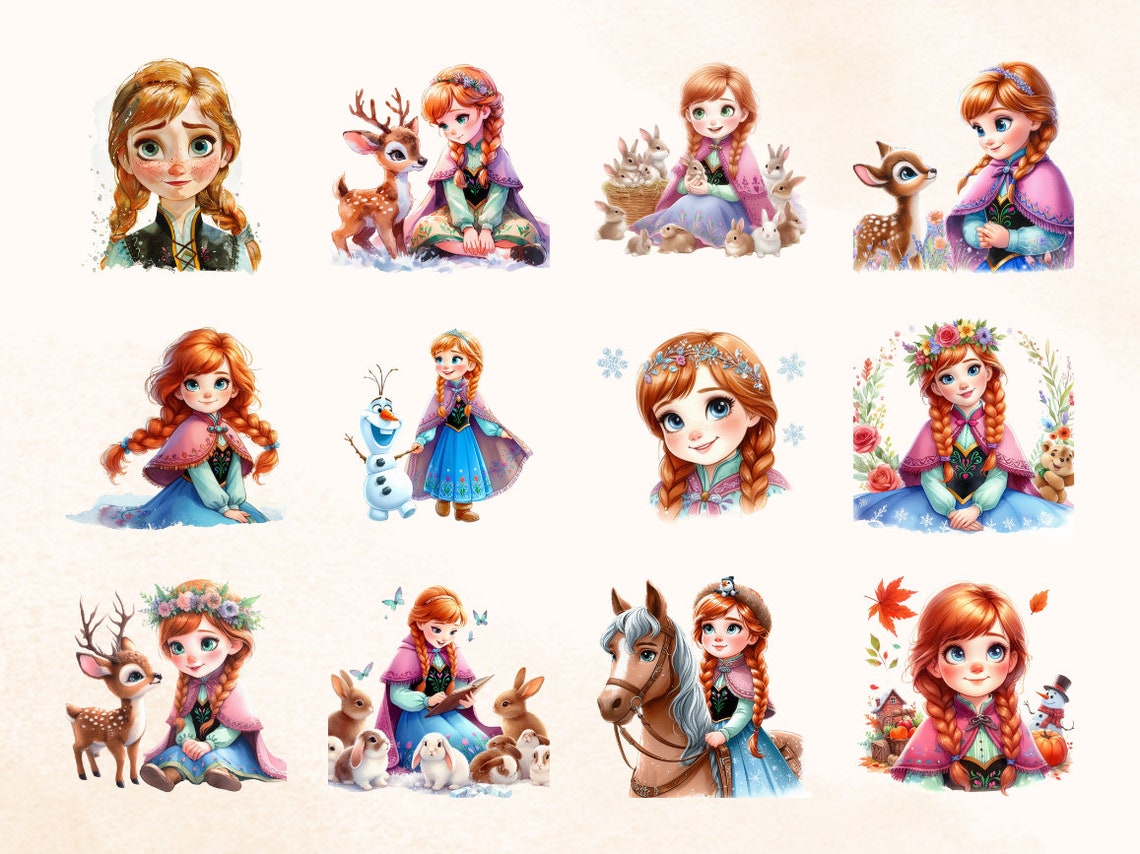 35 Baby Princess Anna Watercolor Clipart, Ice Princess PNG, Fairytale ...