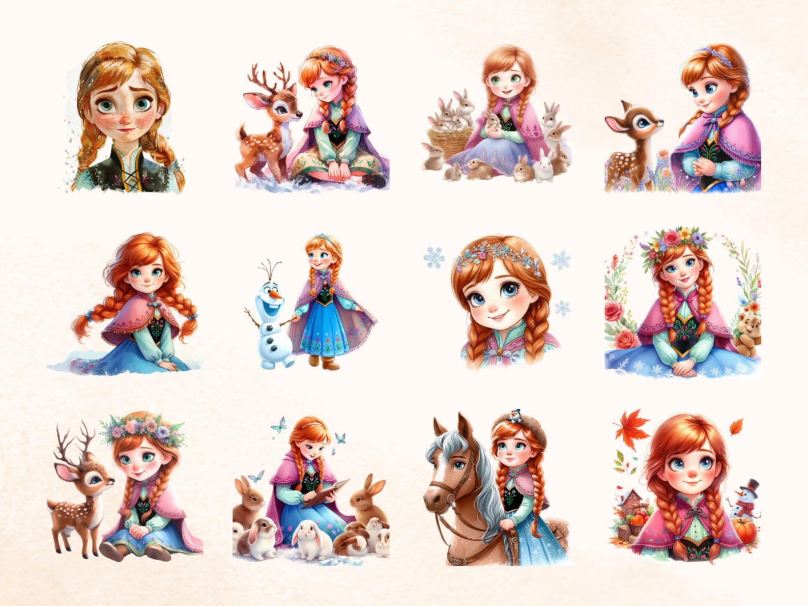 35 Baby Princess Anna Watercolor Clipart, Ice Princess PNG, Fairytale ...