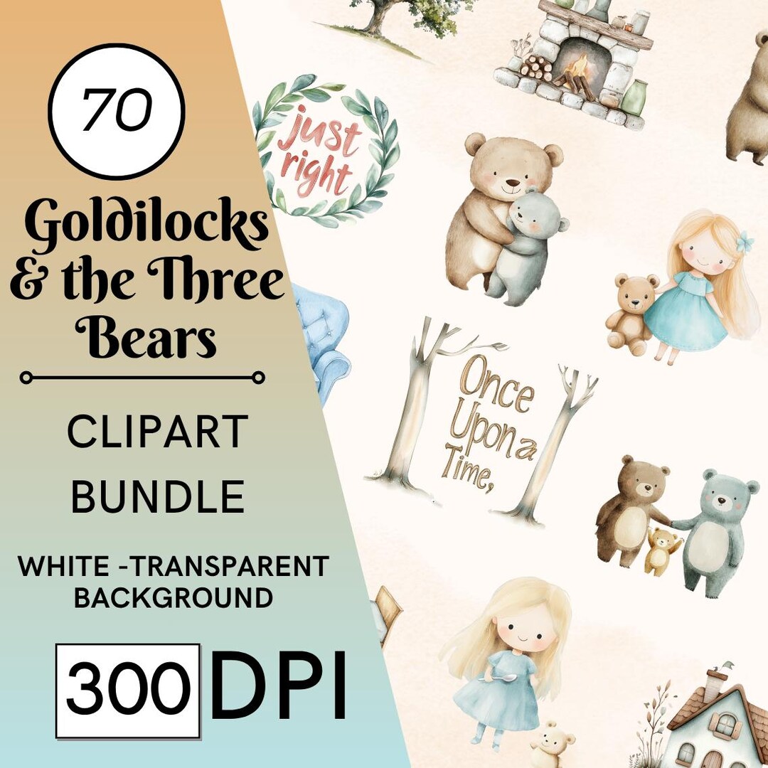 70 Goldilocks and the Three Bears Clipart:,watercolor Storybook Nursery ...