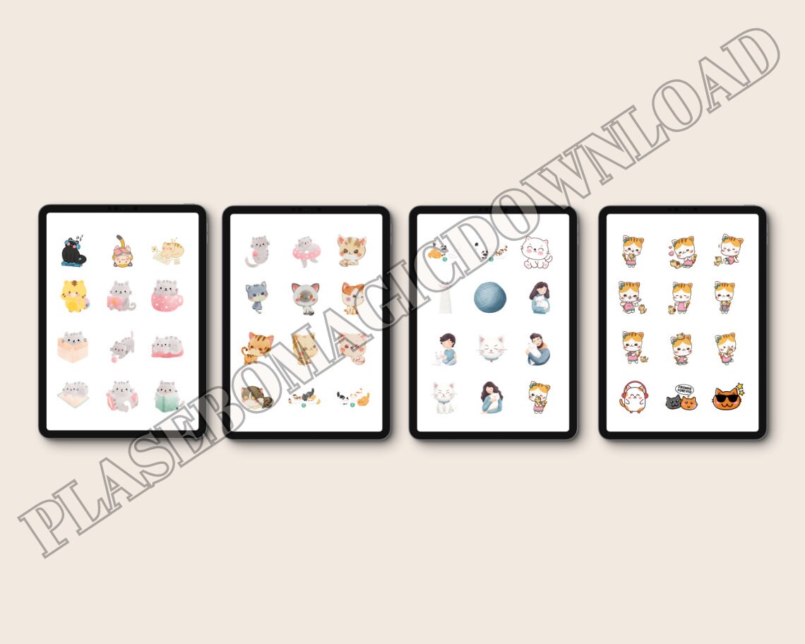 300+ Cute Cat Digital Stickers | Cat Face Emoticon Goodnotes Stickers ...