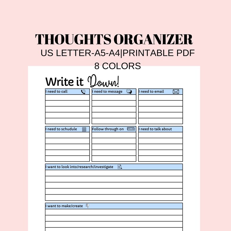 Brain Dump Printable Printable Brain Dump Planner Insert Thought ...