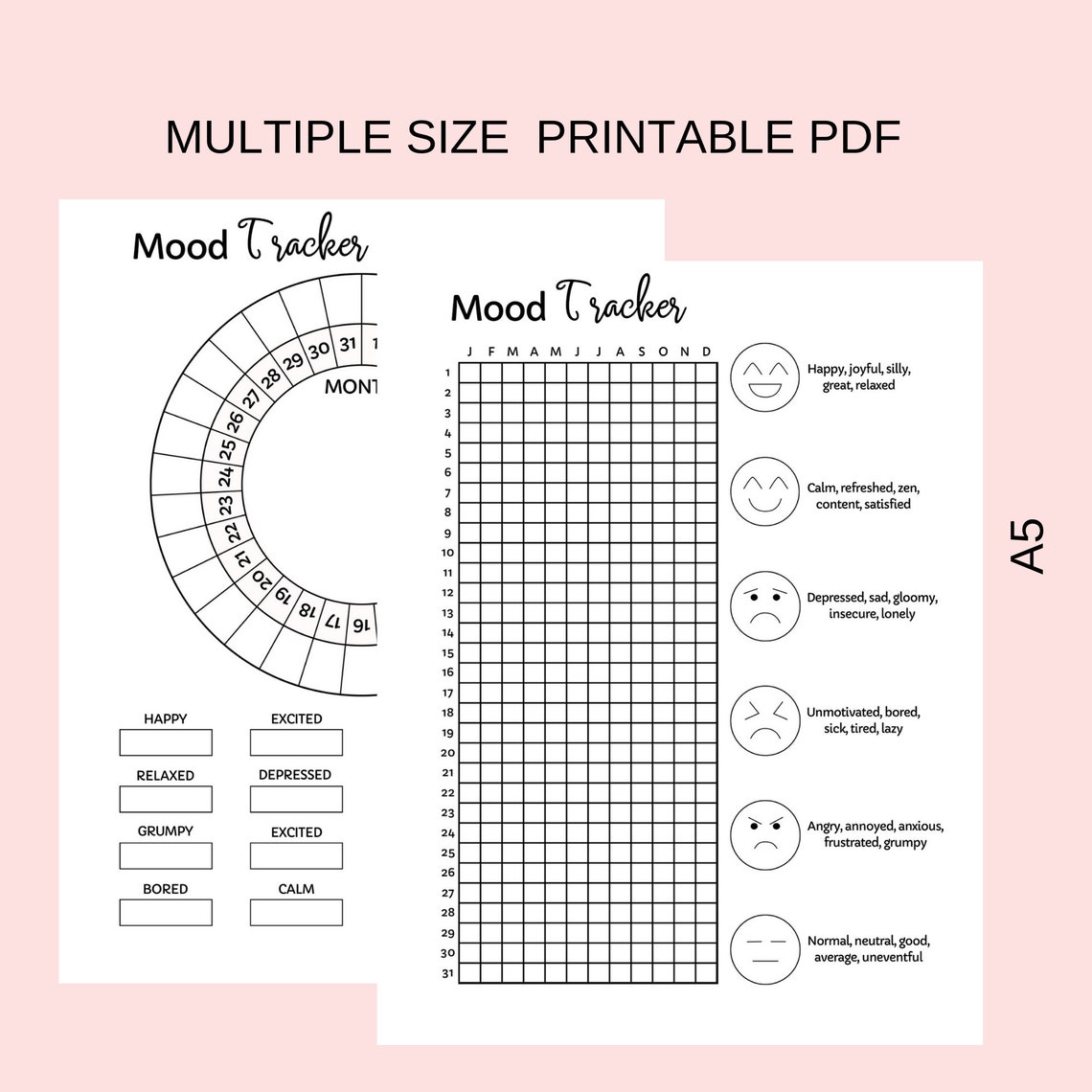 Mood Tracker Printable Yearly Monthly Mood Planner Circular Mood Chart ...