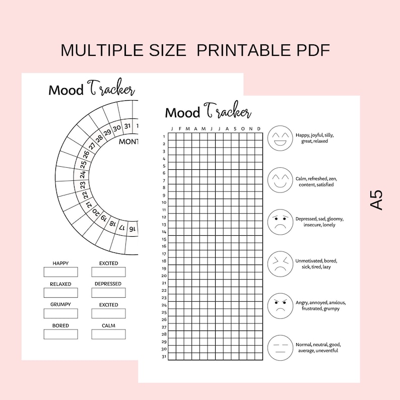 Mood Tracker Printable Yearly Monthly Mood Planner Circular Mood Chart ...