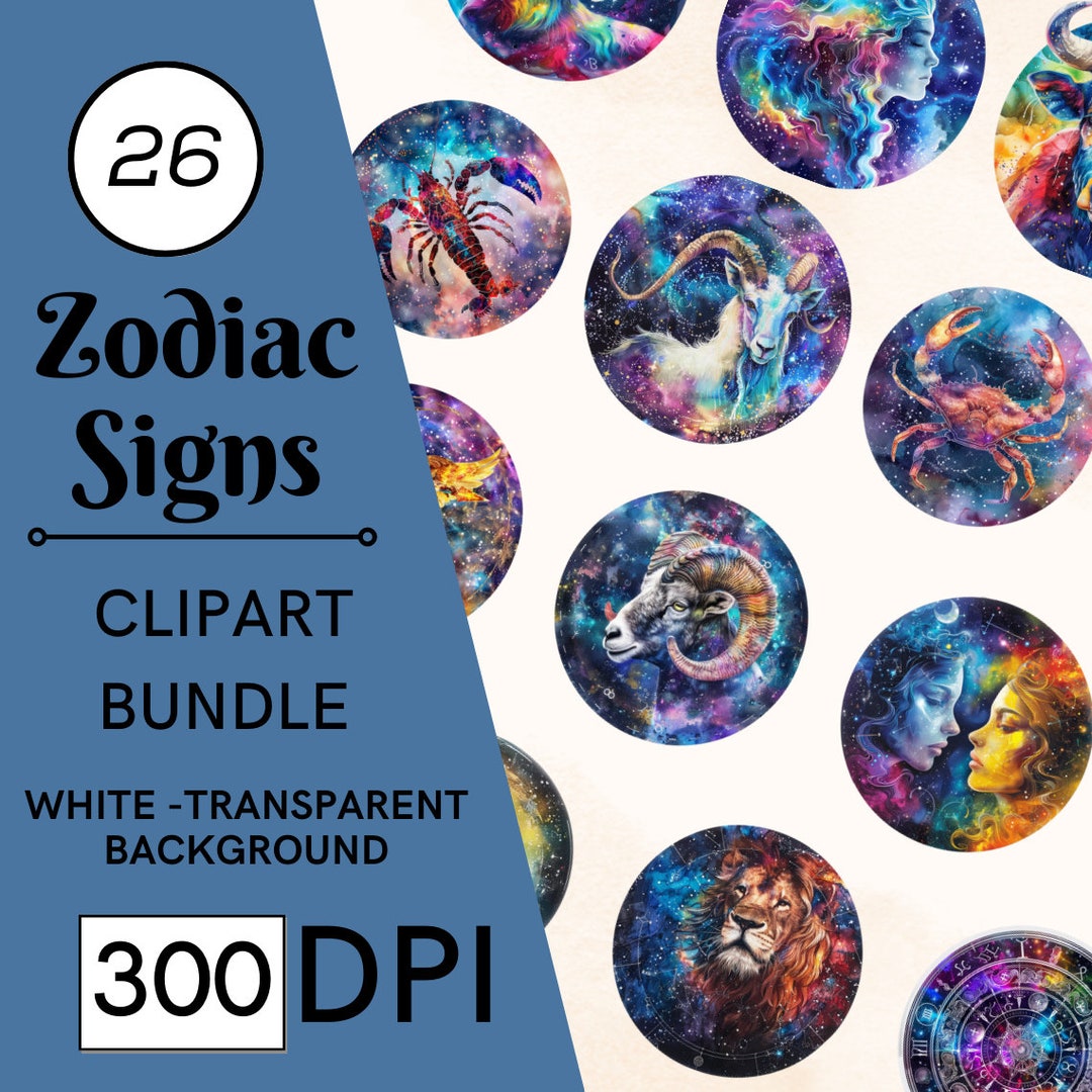 26 Zodiac Clipart, Sublimation Horoscope Design Rainbow Fantasy Galaxy ...