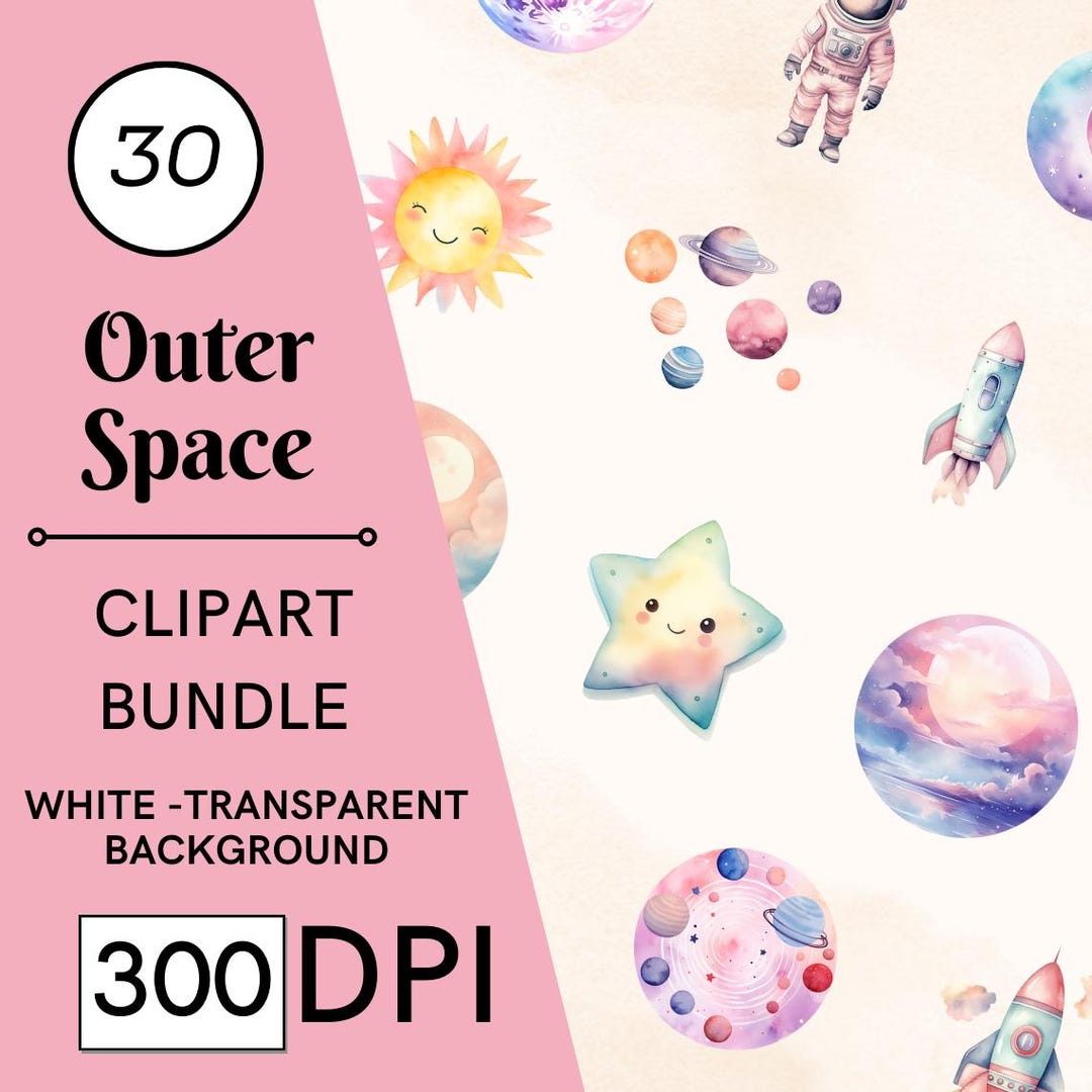 30 Outer Space Clipart, Watercolor Cute Space Clipart Space Girl ...
