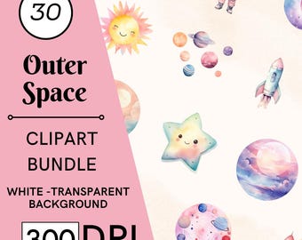 Outer Space Clipart, Watercolor Cute Space Clipart, Space Clipart, Girl ...