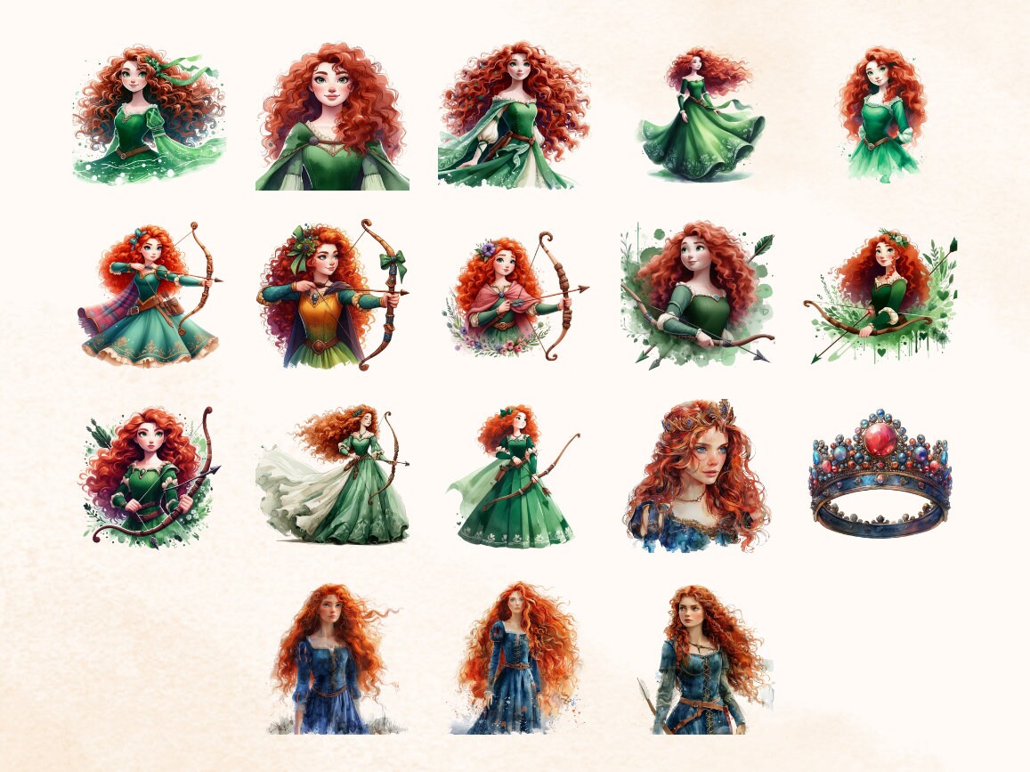 70 Princess Merida Brave Clipart, PNG, Full Commercial Use, Watercolor ...
