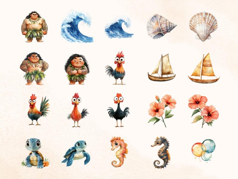75 Watercolor Moana Clipart, Princess, Maui, Hawaiian Nursery Art ...