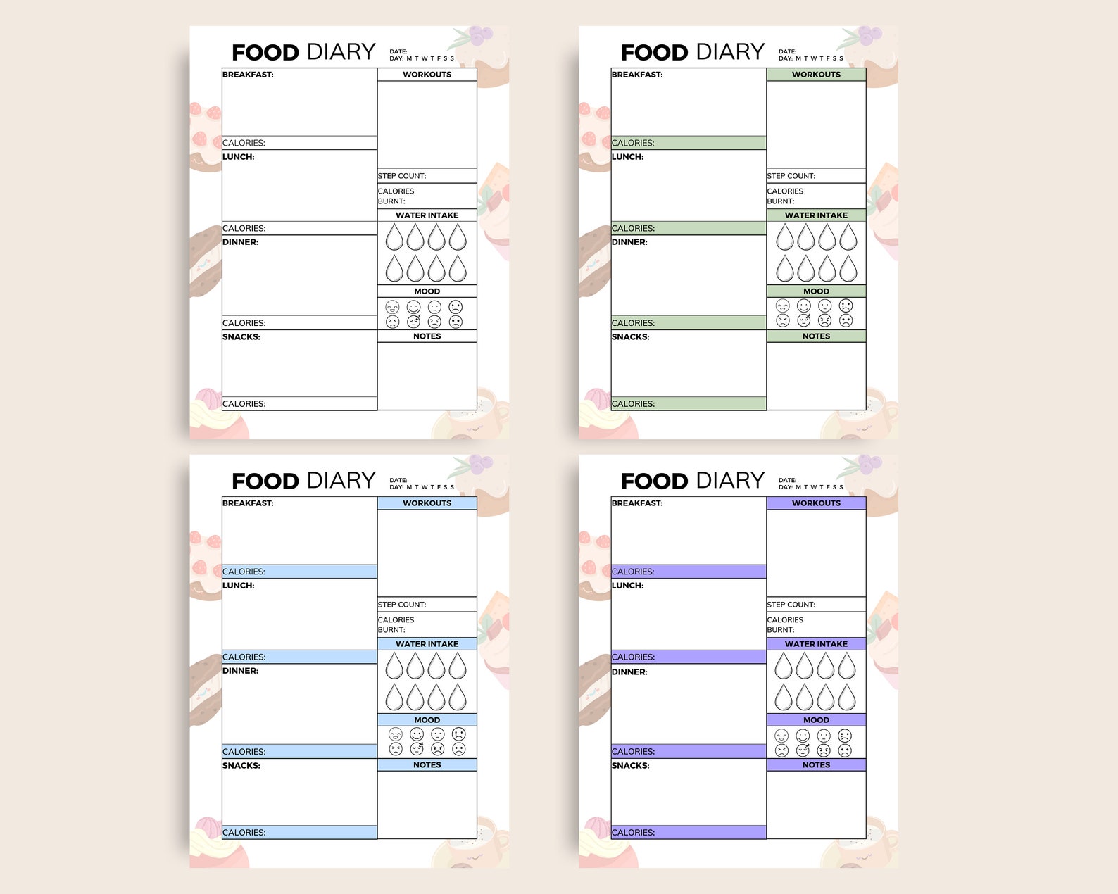 Daily Food Diary Printable, A4 A5 Printable Daily Food Journal ...