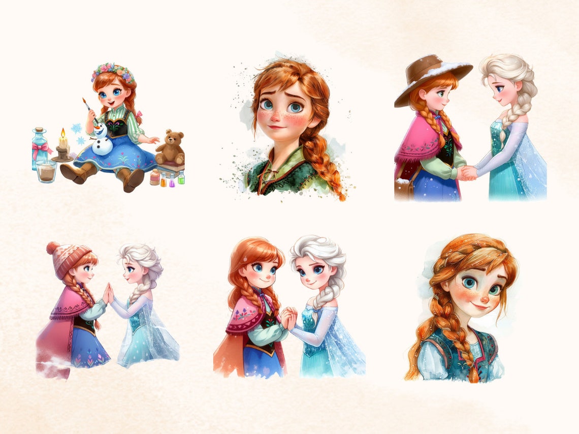 35 Baby Princess Anna Watercolor Clipart, Ice Princess PNG, Fairytale ...