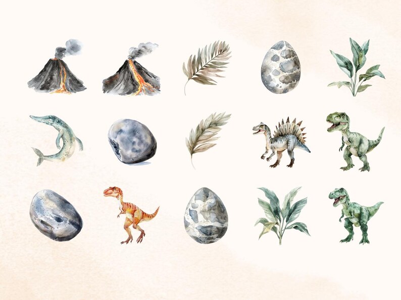 50 Watercolor Dinosaur Clipart Bundle, Cute Dino Clip Art, Dinosaur ...