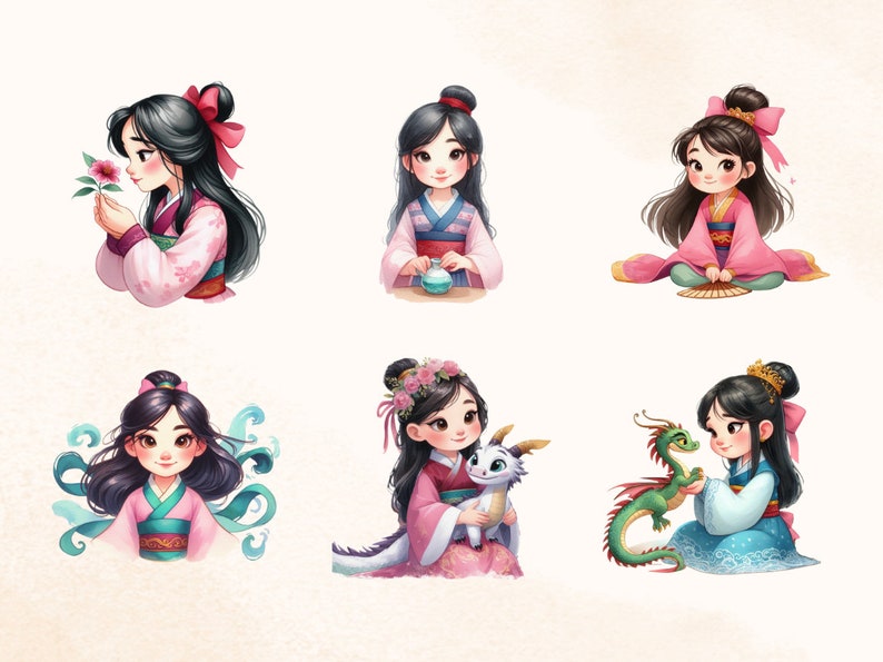 35 Baby Princess Mulan Clipart Pack, PNG Clipart con uso comercial ...