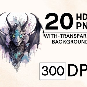 20 PNG Watercolour Gothic Dragons Clipart, Dark Fantasy Black Dragon ...