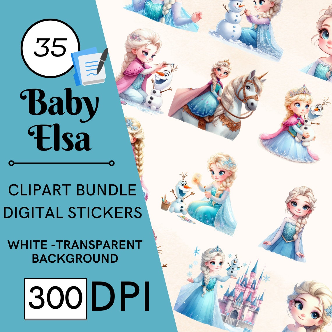 35 Baby Princess Elsa Clipart, PNG, Full Commercial Use, Watercolor ...