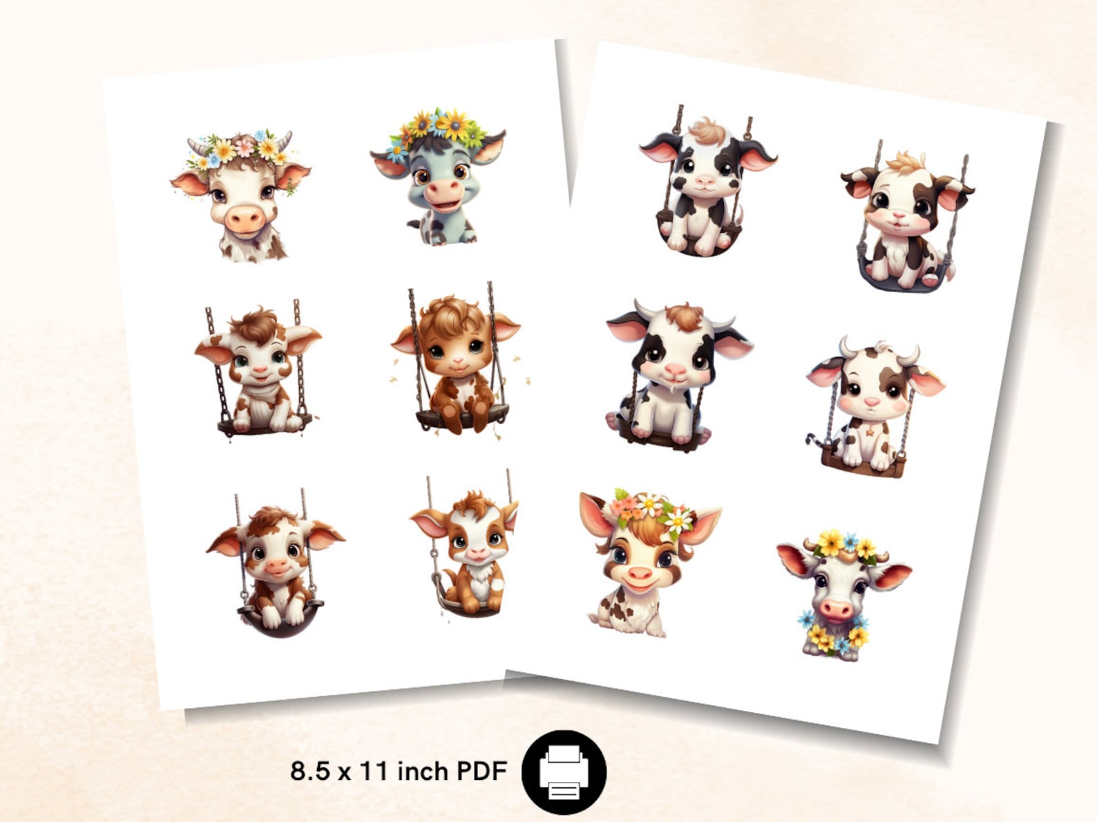 20 Cute Cow Clipart Bundle, Adorable Farm Animal, Farm Barn Animal PNG ...