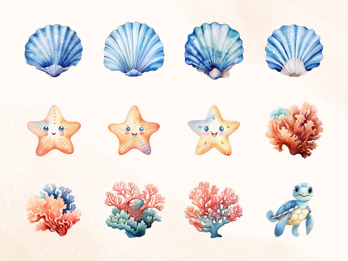 40 Undersea Watercolor Clipart Bundle Nursery Decor, Baby Wall Art ...