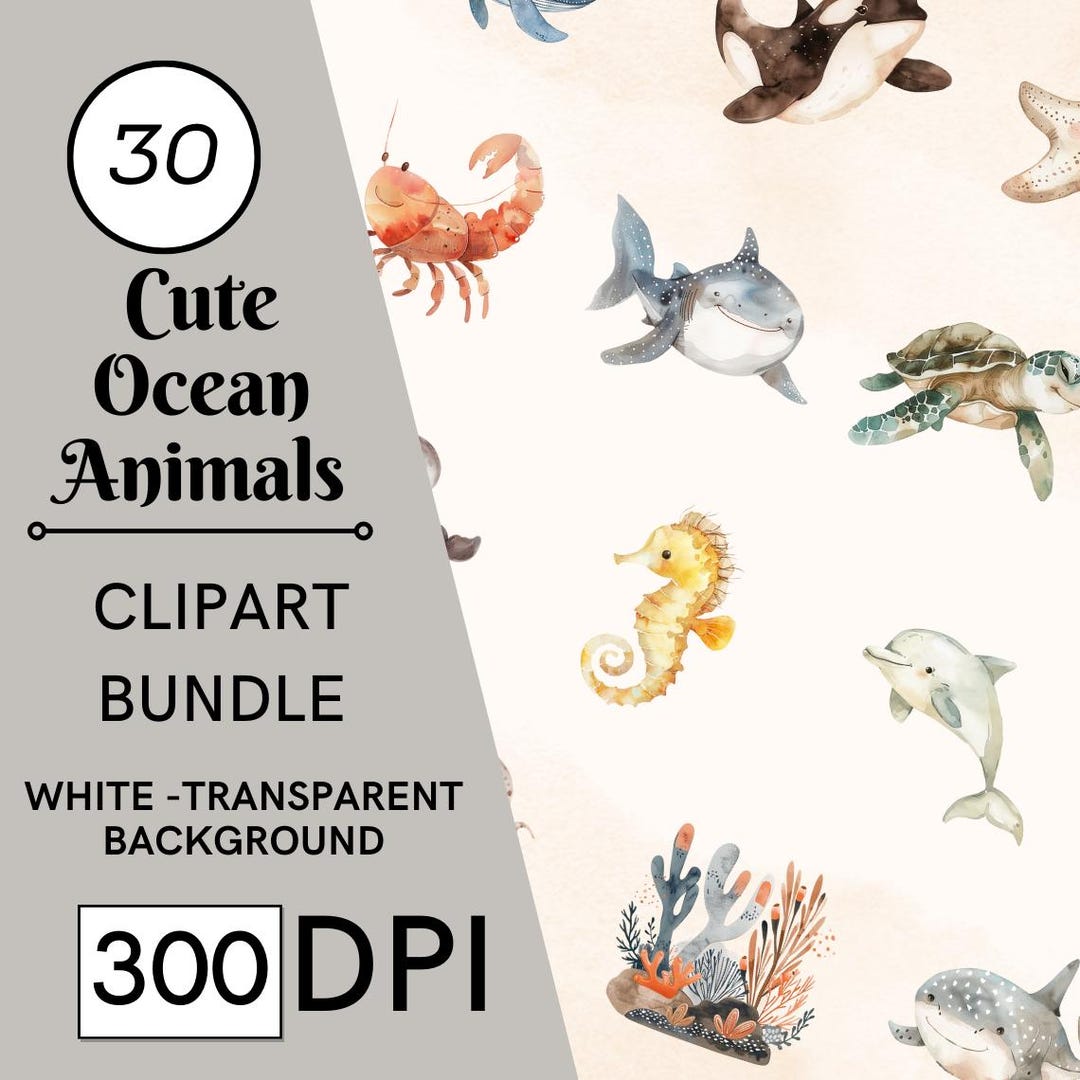 30 Watercolor Ocean Animals Clipart (digital Download) - Etsy