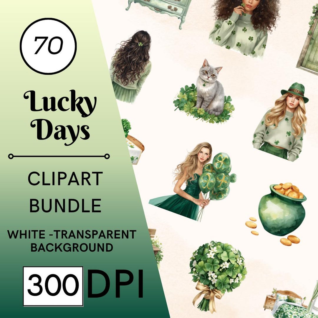 70 St Patricks Day Clipart, Watercolor Lucky Clover, Shamrock PNG ...