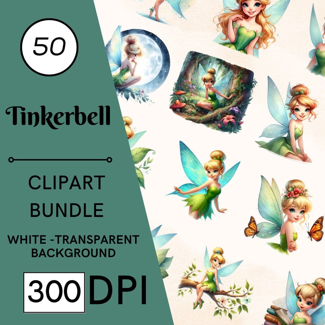 50 Watercolor Tinkerbell Clipart Set, PNG Graphics, Fantasy, Nursery ...
