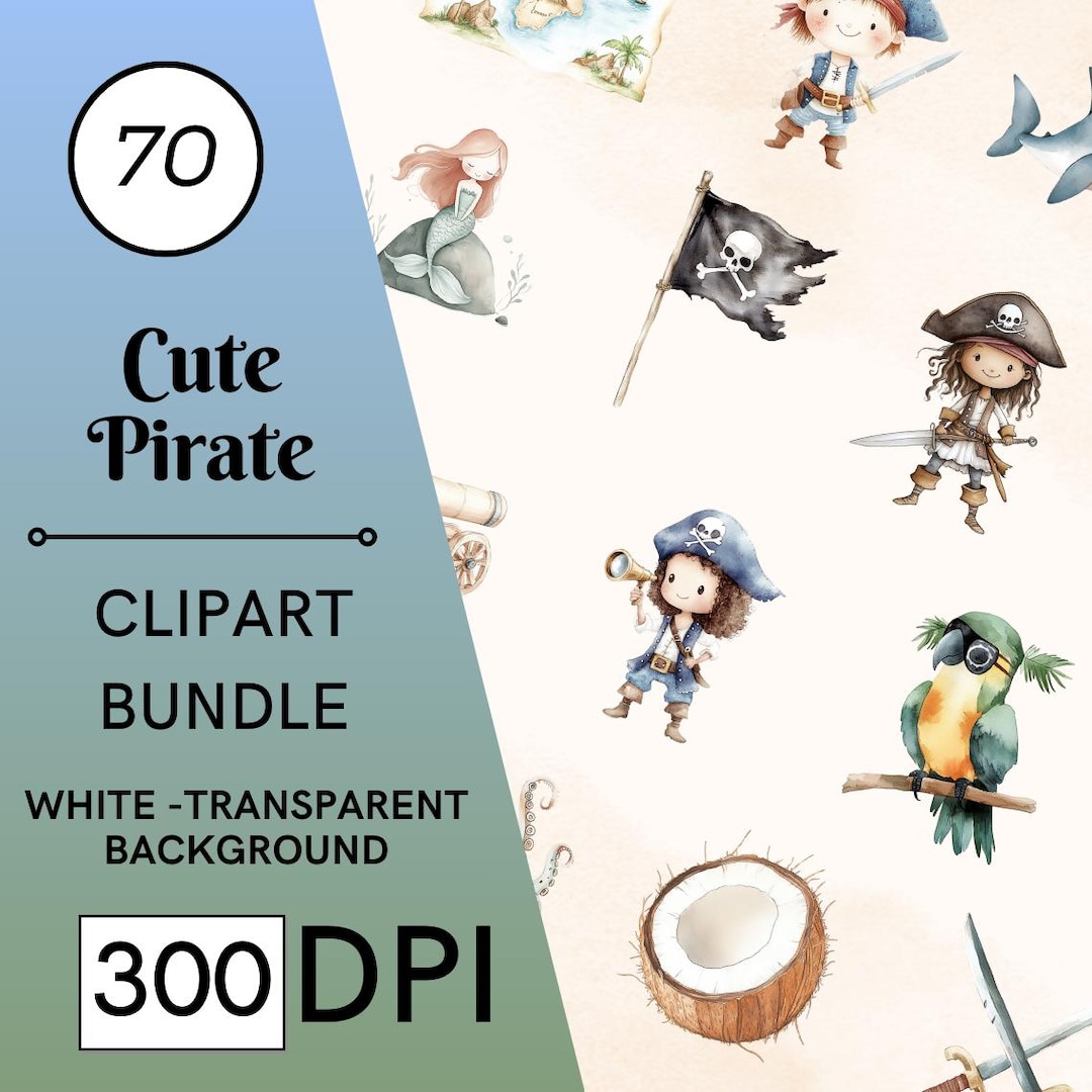 Pirate Watercolor Clipart Bundle, Nautical Illustrations (PNG, JPG) - Etsy