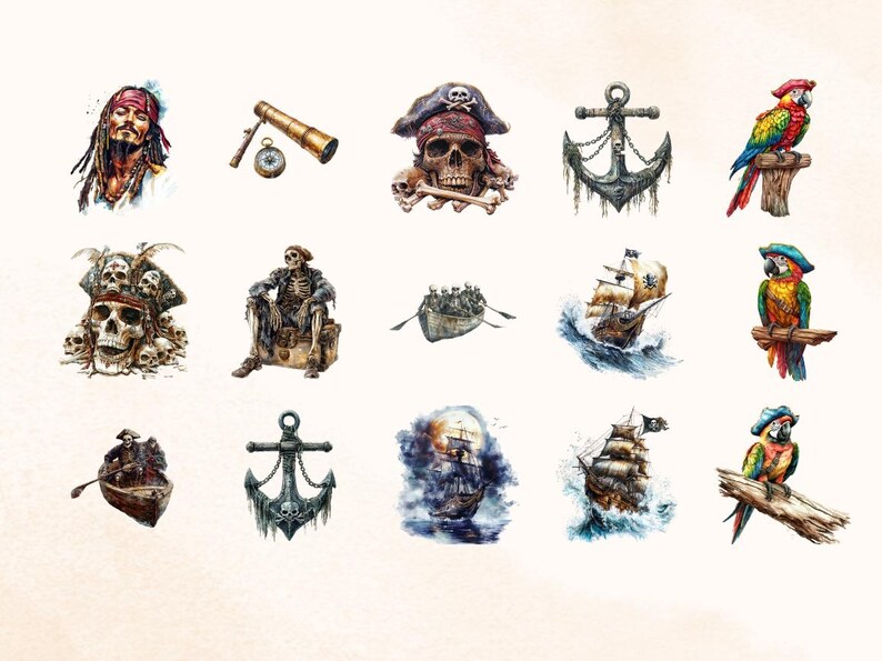 60 Watercolor Pirates Clipart, Sea Adventure, Transparent Pngs ...