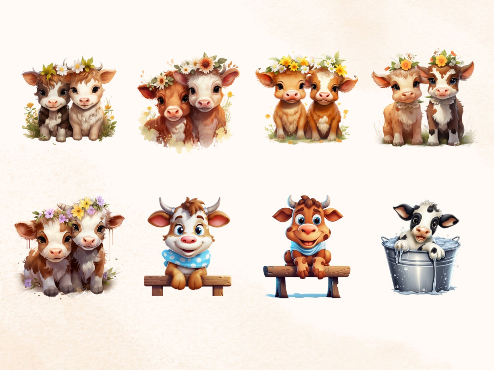 20 Cute Cow Clipart Bundle, Adorable Farm Animal, Farm Barn Animal PNG ...