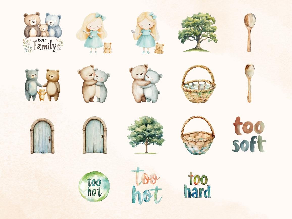 70 Goldilocks and the Three Bears Clipart, Watercolor Fairy Tale ...