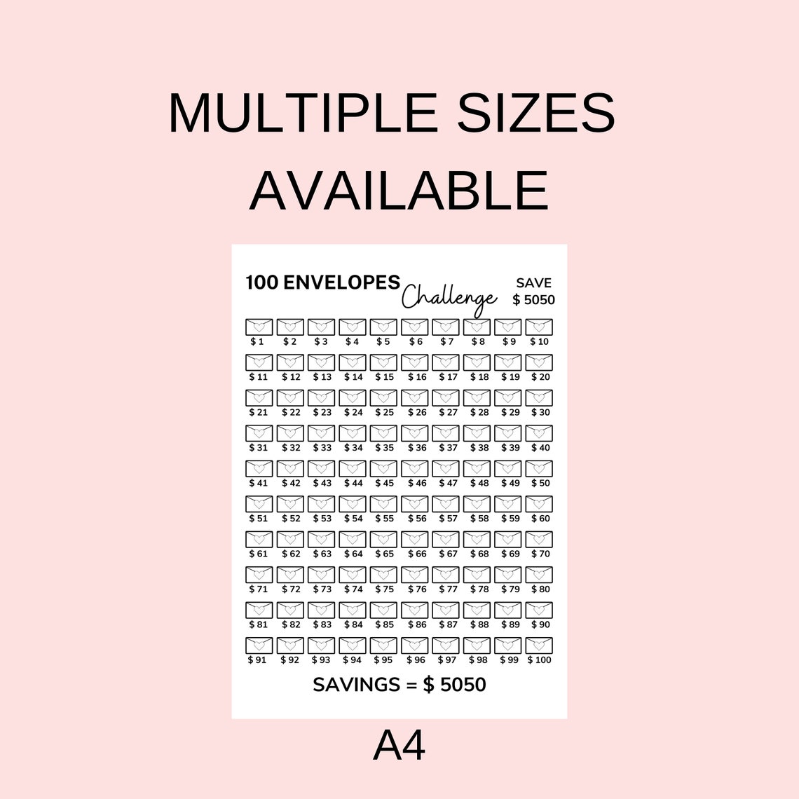 100 ENVELOPE CHALLENGE Printable L 50K Saving Challenge Tracker, Money ... 100 ENVELOPE CHALLENGE Printable L 50K Saving Challenge Tracker, Money ...