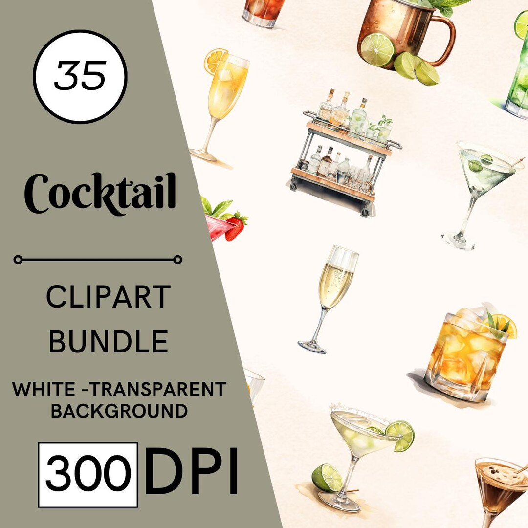 35 Watercolor Cocktail Clipart, Bar Cart & Signature Drinks, Commercial ...