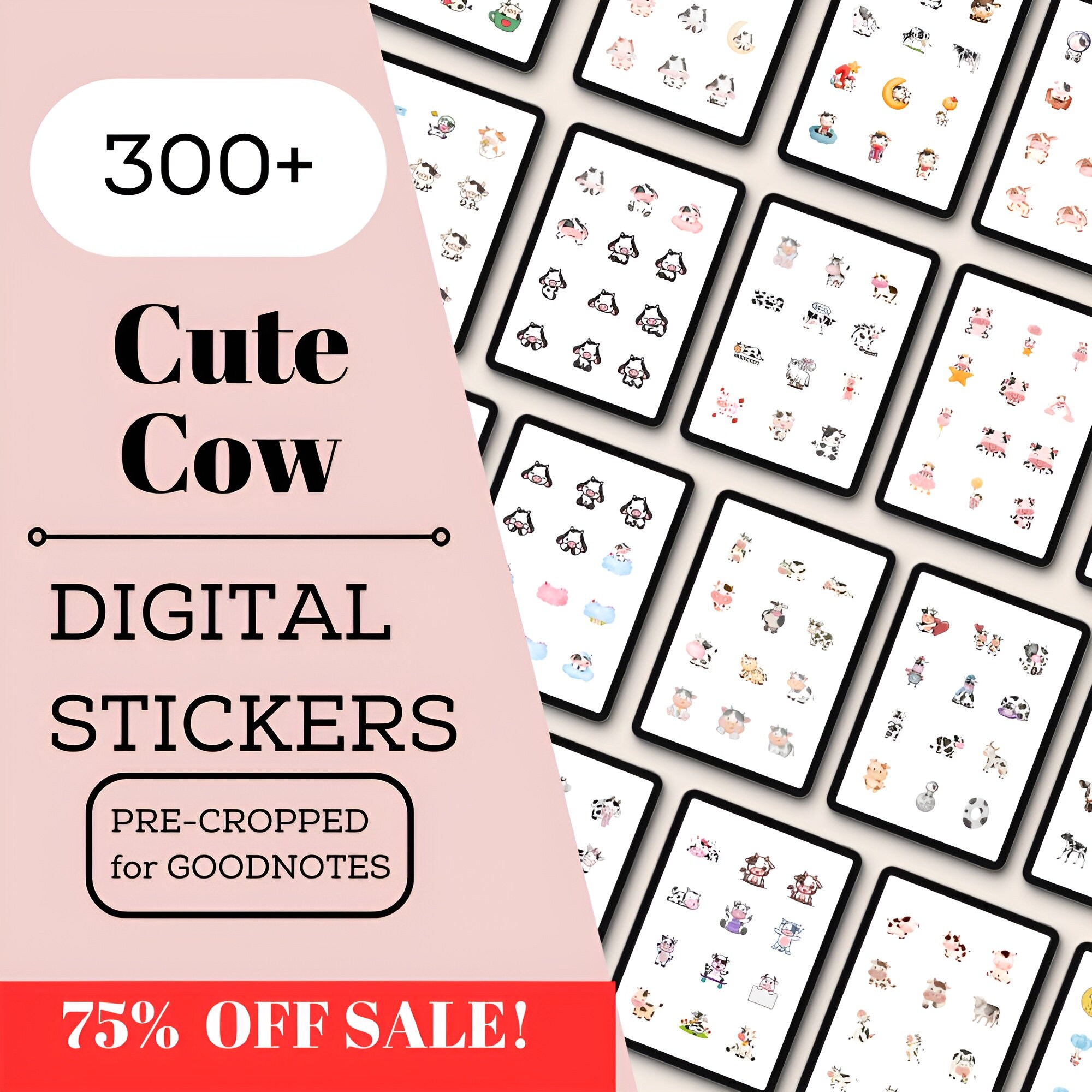 300 Cut Cow Digital Stickers Book for Goodnotes Sticker Set Goodnotes ...