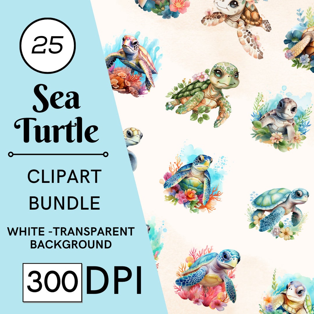 25 Watercolor Sea Turtle Clipart, Cute Nautical Ocean Animals PNG ...
