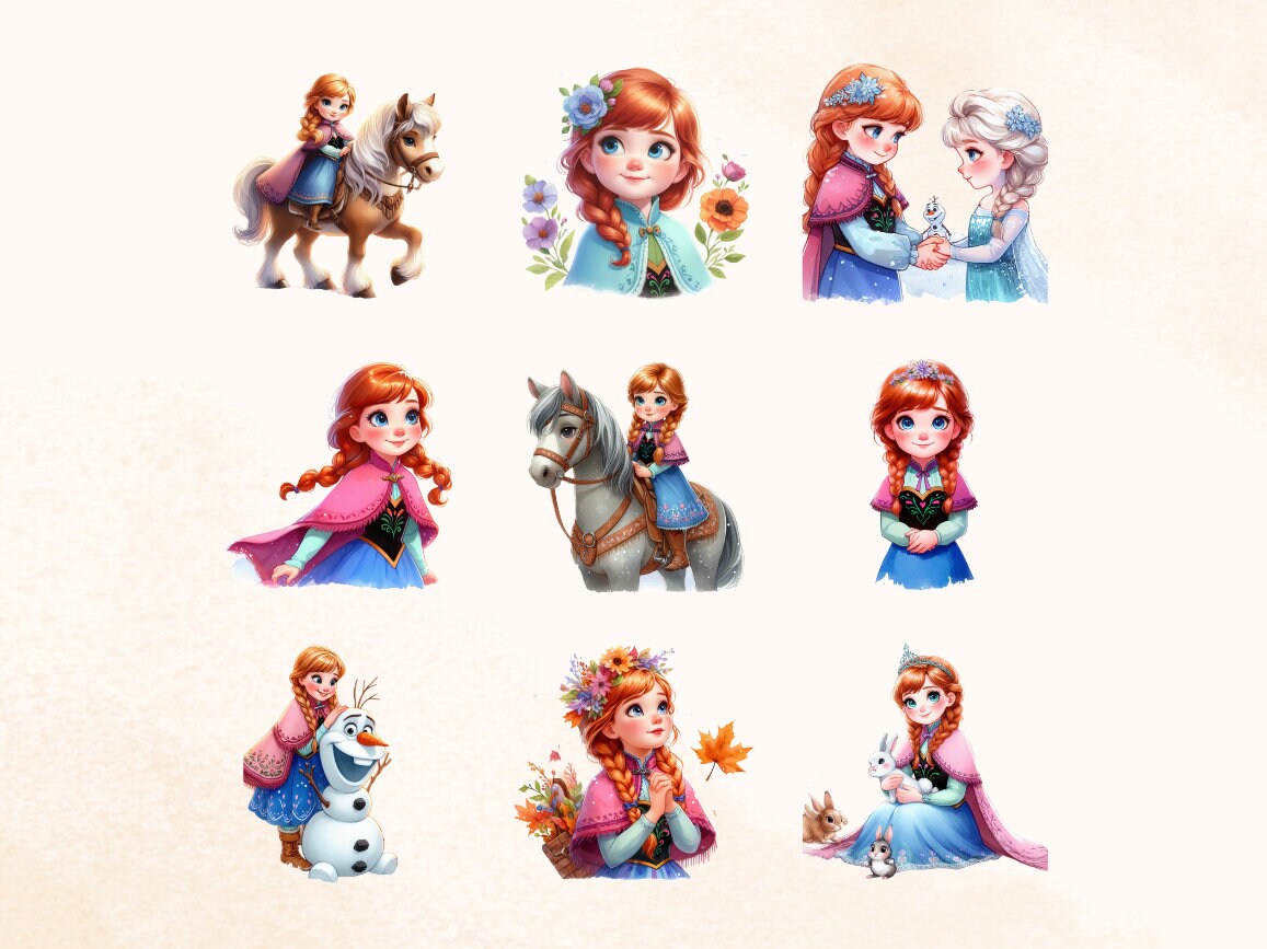 35 Baby Princess Anna Watercolor Clipart, Ice Princess PNG, Fairytale ...