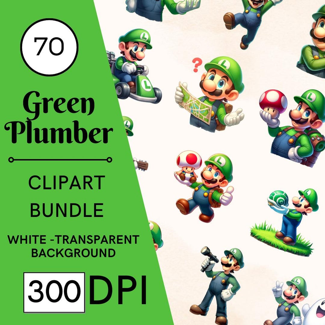 70 Watercolor Green Plumber Clipart Set, Gaming DIY Graphics, Nursery ...