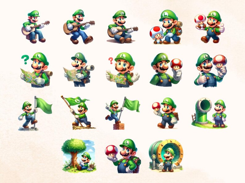 70 Watercolor Green Plumber Clipart Set, Gaming DIY Graphics, Nursery ...