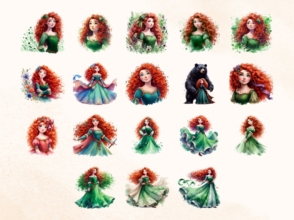 70 Princess Merida Brave Clipart, PNG, Full Commercial Use, Watercolor ...