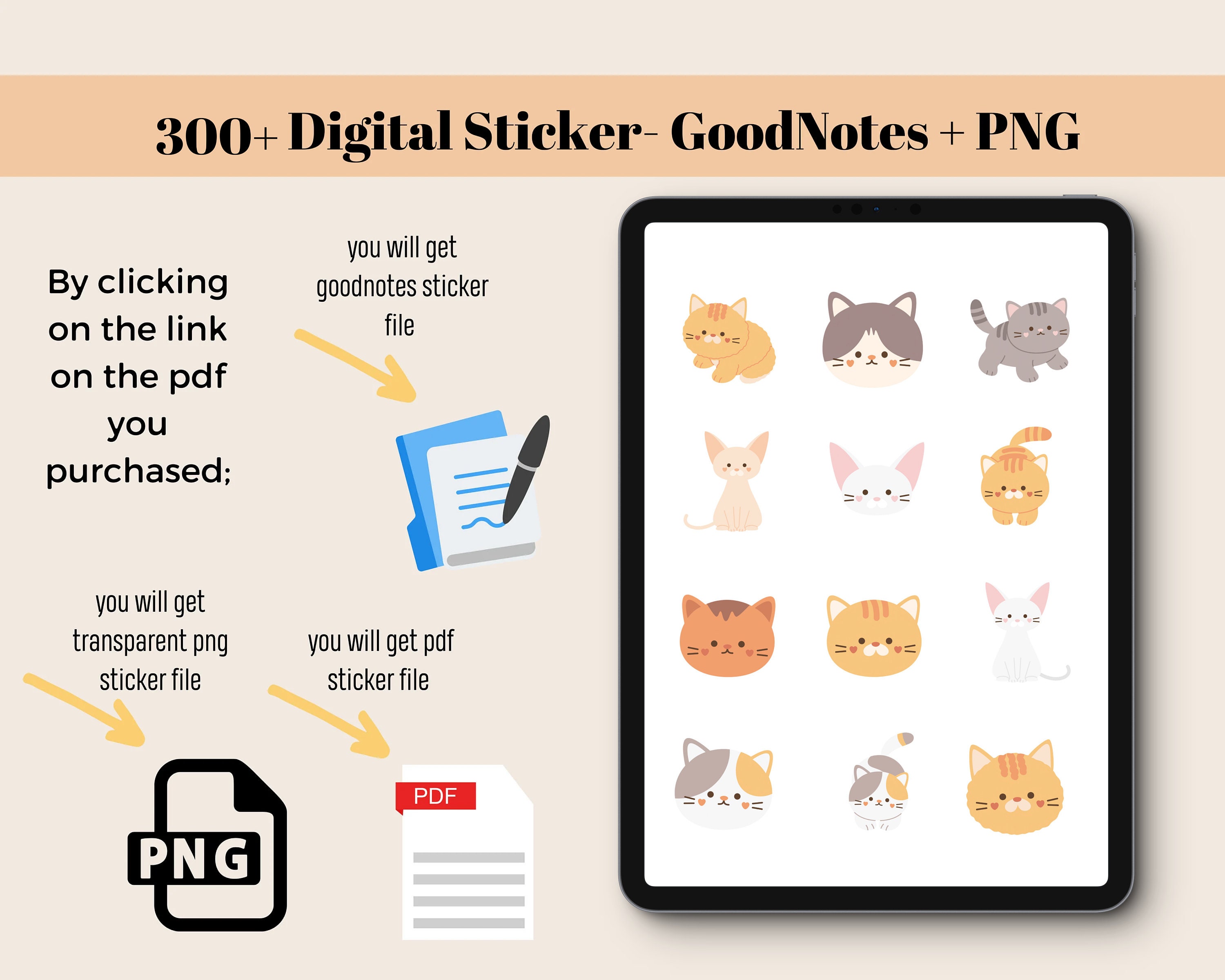 300+ Cute Cat Digital Stickers | Cat Face Emoticon Goodnotes Stickers ...
