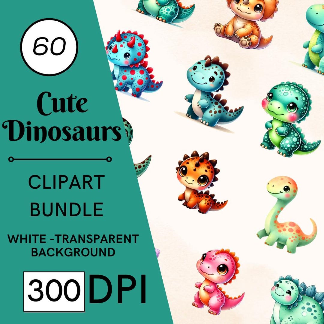60 Cute Dinosaurs Clipart, Watercolor Dinosaur Png, Cute Dino Clipart ...