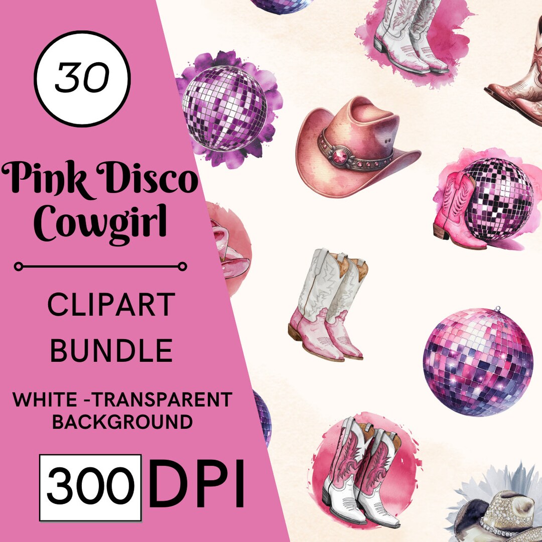 30 Pink Watercolor Disco Cowgirl Clipart, Transparent Background PNG ...