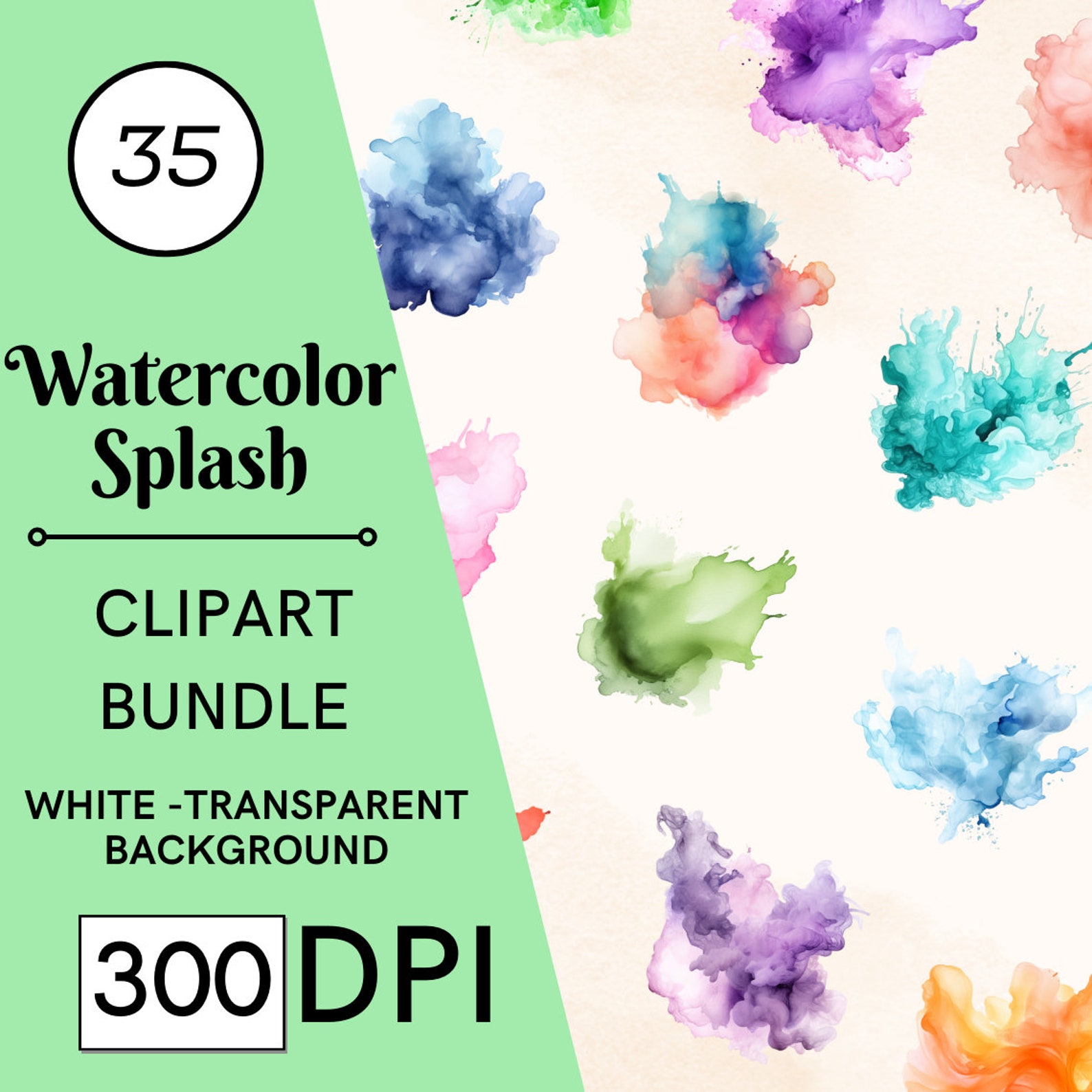 35 Pastel Watercolor Alcohol Ink Splash Clipart, Abstract PNG Bundle ...