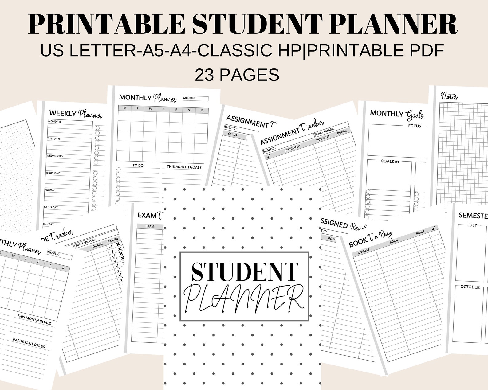 Student Planner Study Planner Printable Academic Planner College School ...
