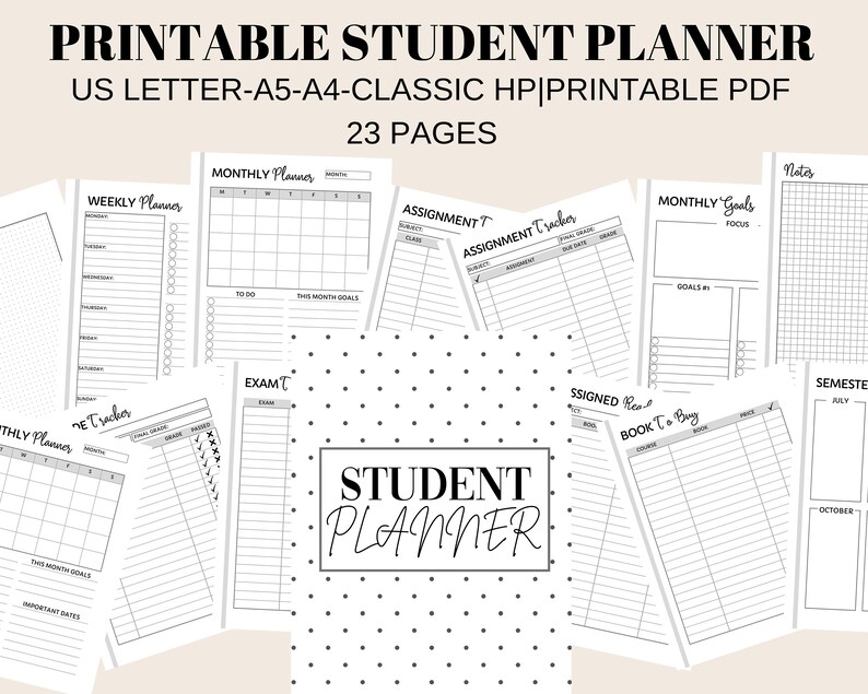 Student Planner Study Planner Printable Academic Planner College School ...