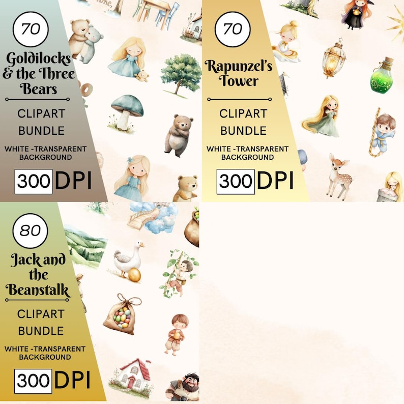 500 Watercolor Fairy Tale Clipart, Classic Stories Mega Bundle ...